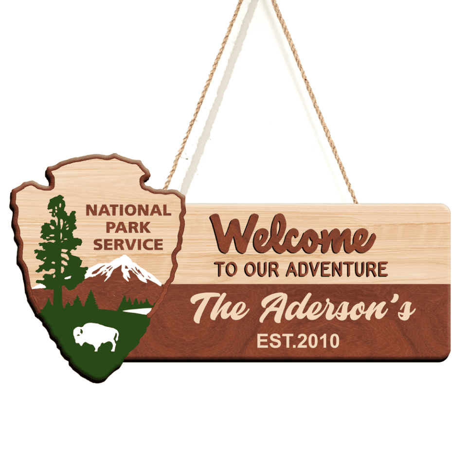 Personalized Wooden Sign, Welcome To Our Adventure National Park Servi ...