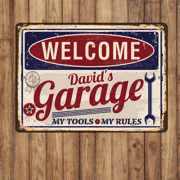 Garage My Tools, My Rules - Personalized Metal Sign, Garage Welcome Ti ...